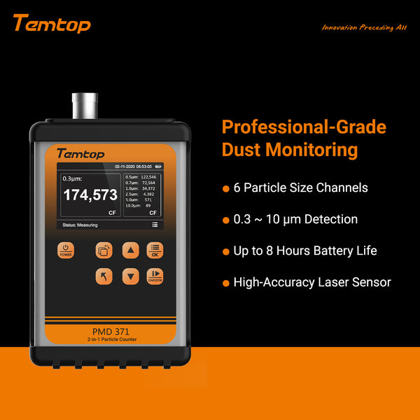Temtop PMD 371 Portable Dust Monitor Handheld Air Particle Counter Com