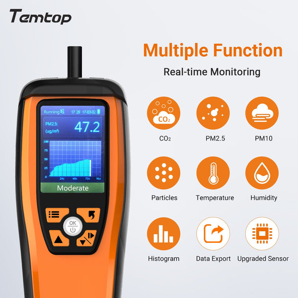 Temtop M2000C 2nd | CO2 Monitor +PM2.5, PM10, Calibration, Data Export